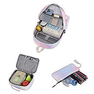 Imyth 3Pcs colorful Backpack sets for Teen Girls, Cute Bookbag School Daypacks for Elementary Middle Students (Rainbow)