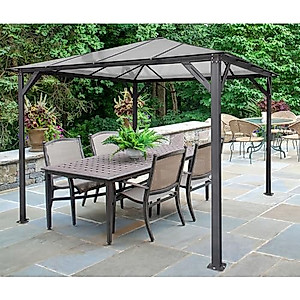 Hanover 10-Ft. x 10-Ft. Aluminum Hardtop Gazebo with Sloped Polycarbonate Roof, All-Weather and Rust-Resistant Patio Canopy in Dark Gray, UV-Resistant Outdoor Canopies