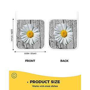 Pot Holder Set of 2 Country White Daisy Flower Potholder Heat Proof Non-Slip Pot Holders,Vintage Wood Grain Hot Pads Potholders for Kitchen Cooking Baking BBQ