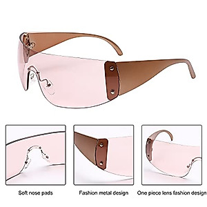 GUVIVI Y2K Sunglasses For Women Men Fashion Shield Rimless Wrap Around Sunglass Gradient Lens Y2K Trendy Sun Glasses