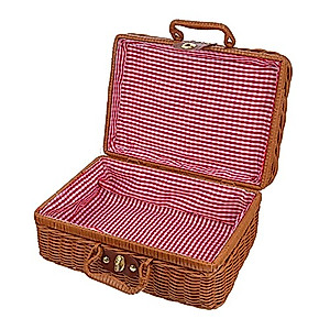 DOITOOL 1Pc Rattan Suitcase Picnic Basket with Liner, Retro Wicker Woven Storage Case for Picnic, Vintage Rattan Handbag with Handles and Leather Strap Metal Lock for Camping, Photo Prop ( Brown )
