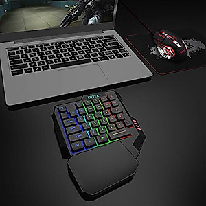 MFTEK One Hand Gaming Keyboard and Mouse Combo, RGB Rainbow Backlit One-Handed Mechanical Feeling Keyboard with Wrist Rest Support, USB Wired Keyboard Mouse and Mouse Pad Set for PC PS4 Gamer