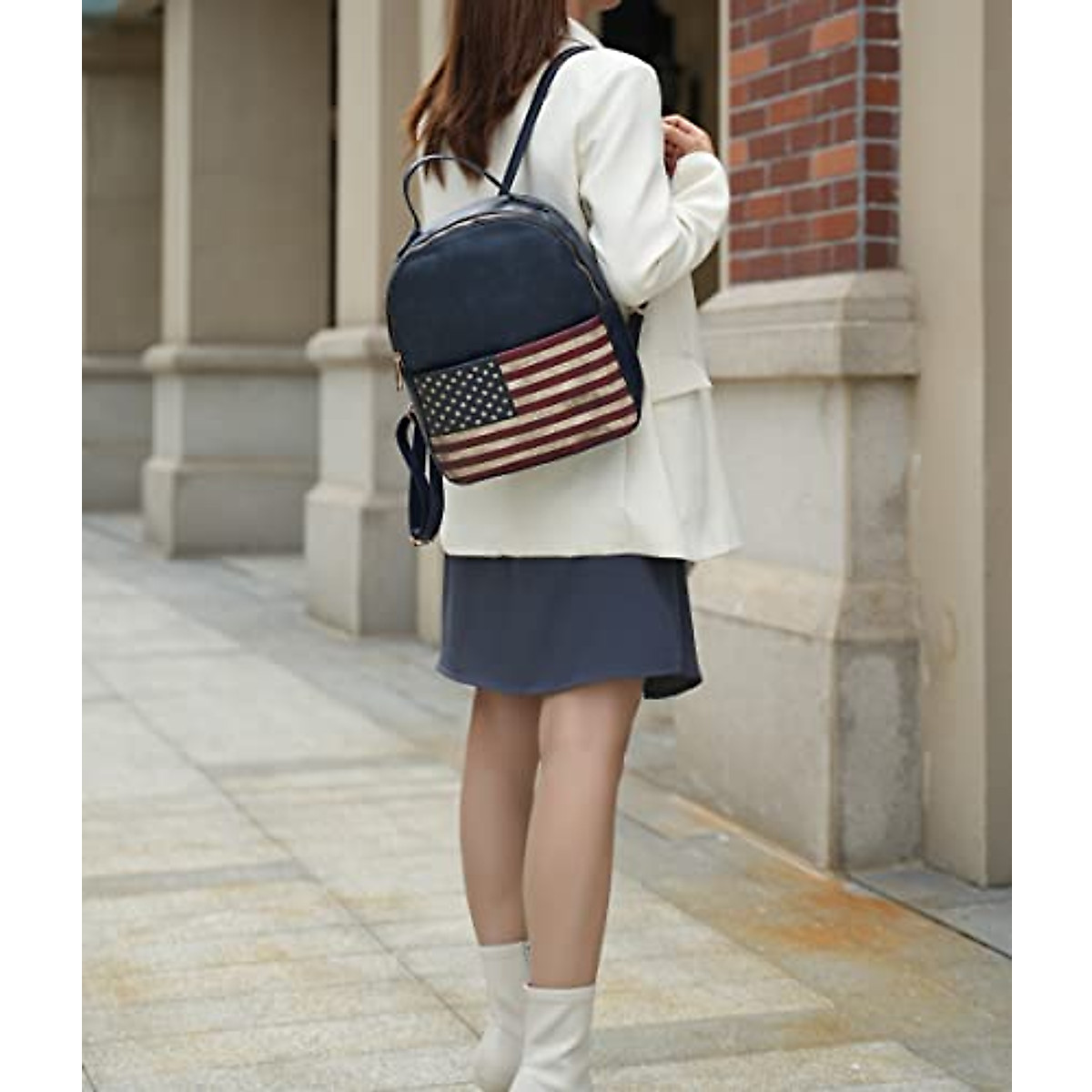 MKF Collection American Flag Backpack for Women, Vegan Leather Patriotic Bookbag Top-Handle American Pride Travel Daypack