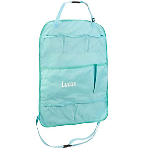 Fox Valley Traders Personalized Children's Back Seat Organizer with Storage Pockets, Customized Smart Travel Car Organizer, Blue