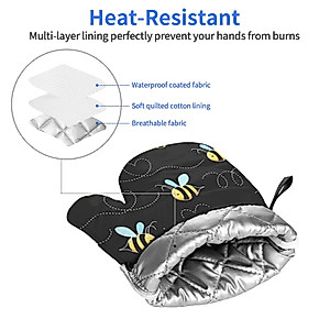 2Pcs Oven Mitts Sets,Bumble Bees,Kitchen Oven Glove High Heat Resistant 500 Degree Oven Mitts and Pot Holder,Surface Safe for Baking,Cooking,BBQ