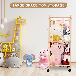 Stuffed Animal Storage, Stuffed Animal Zoo Wood Storage Box with 360° Brake Wheels, Toy Organizer Plush Toy Holder Nursery Room Organizer Zoo Cage for Kids Playroom, Bedroom, Nursery
