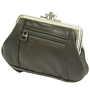 Leather Coin Purse Kiss Lock Framed Mini Wallet Credit Card Holder Case Organizer (Brown)