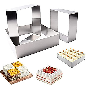 UPKOCH 3 pcs Stainless Steel Mousse Rings Set Square Mousse Cake Cutter Ring Mold Dessert Ring Pastry Mould Baking Tool for Cake Shop Home