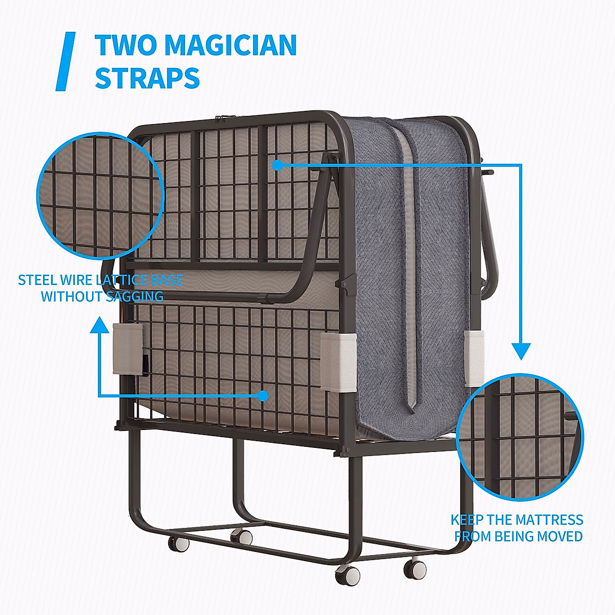 Mjkone Folding Bed with 4 Inch Memory Foam Mattress, Single Rollaway Bed for Guests, Space Saving Portable Bed with Lockable Wheels, Easy Assembly & Moving, 75 x 31 (Standard)