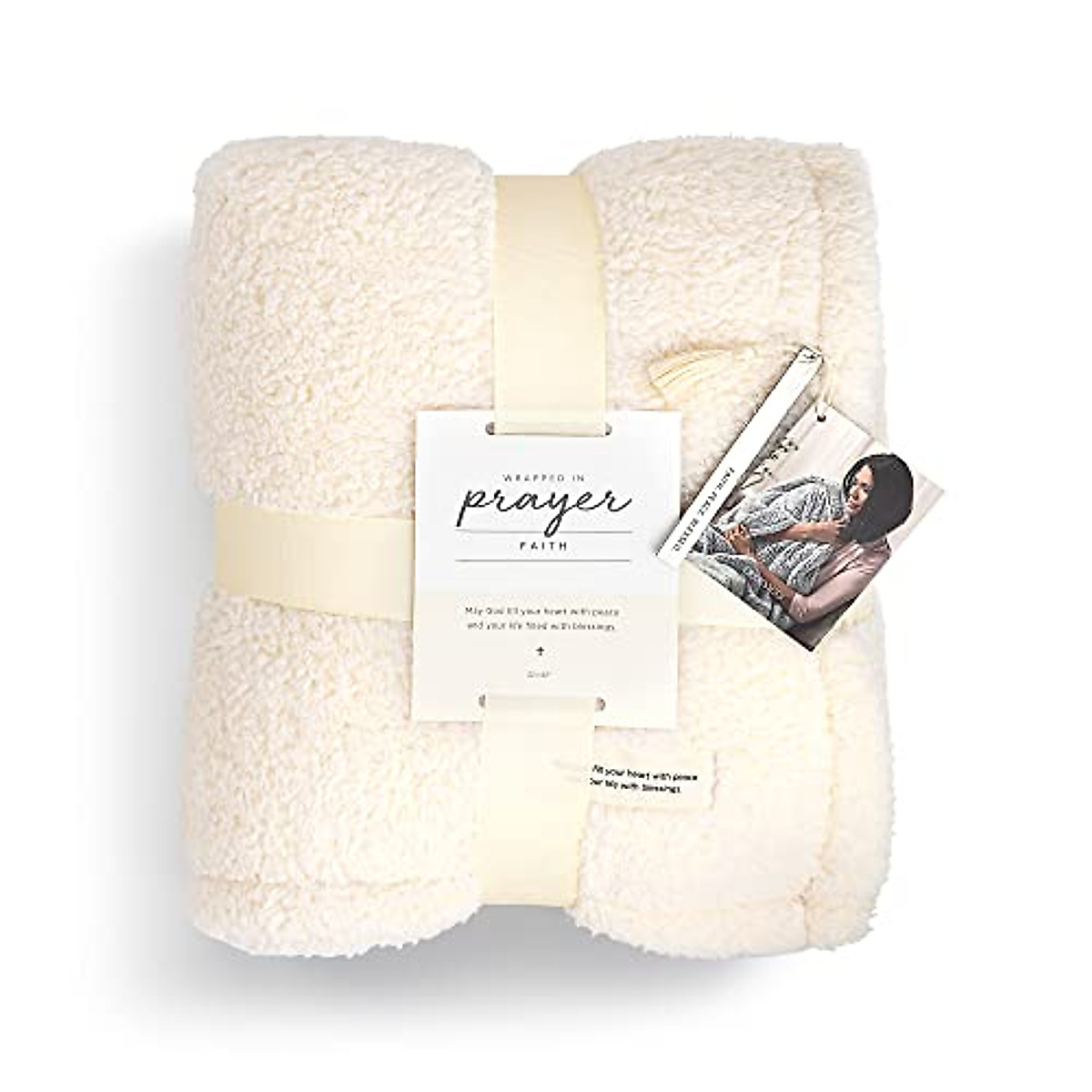 DEMDACO Faith Fill Your Heart Cream 62 x 52 Polyester Fiber Prayer Blanket