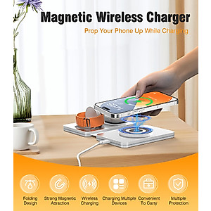 3 in 1 Charging Station for Apple Devices,21W Mag-Safe Wireless Charger,Foldable Travel Charger for Multiple Devices for iPhone15-12Series, AirPods and iWatch Series(Adapter and Travel Case Included)