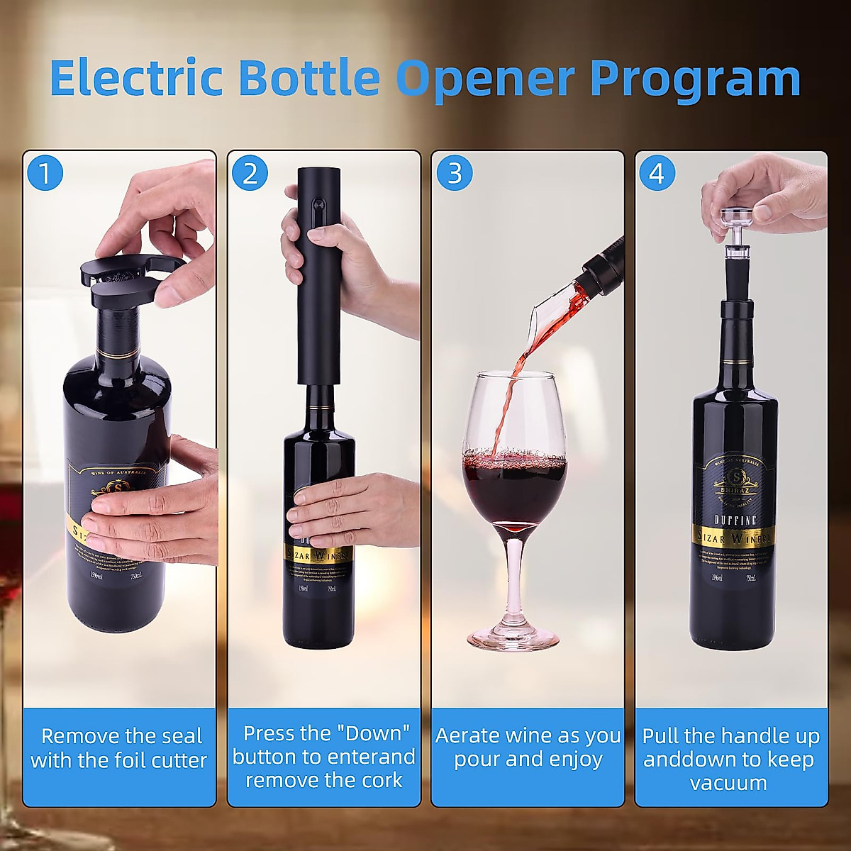 Wine Opener Electric Wine Opener Set Wine Bottle Opener Set Battery Wine Electric Opener with Foil Cutter Vacuum Preservation Stoppers Wine Dispenser