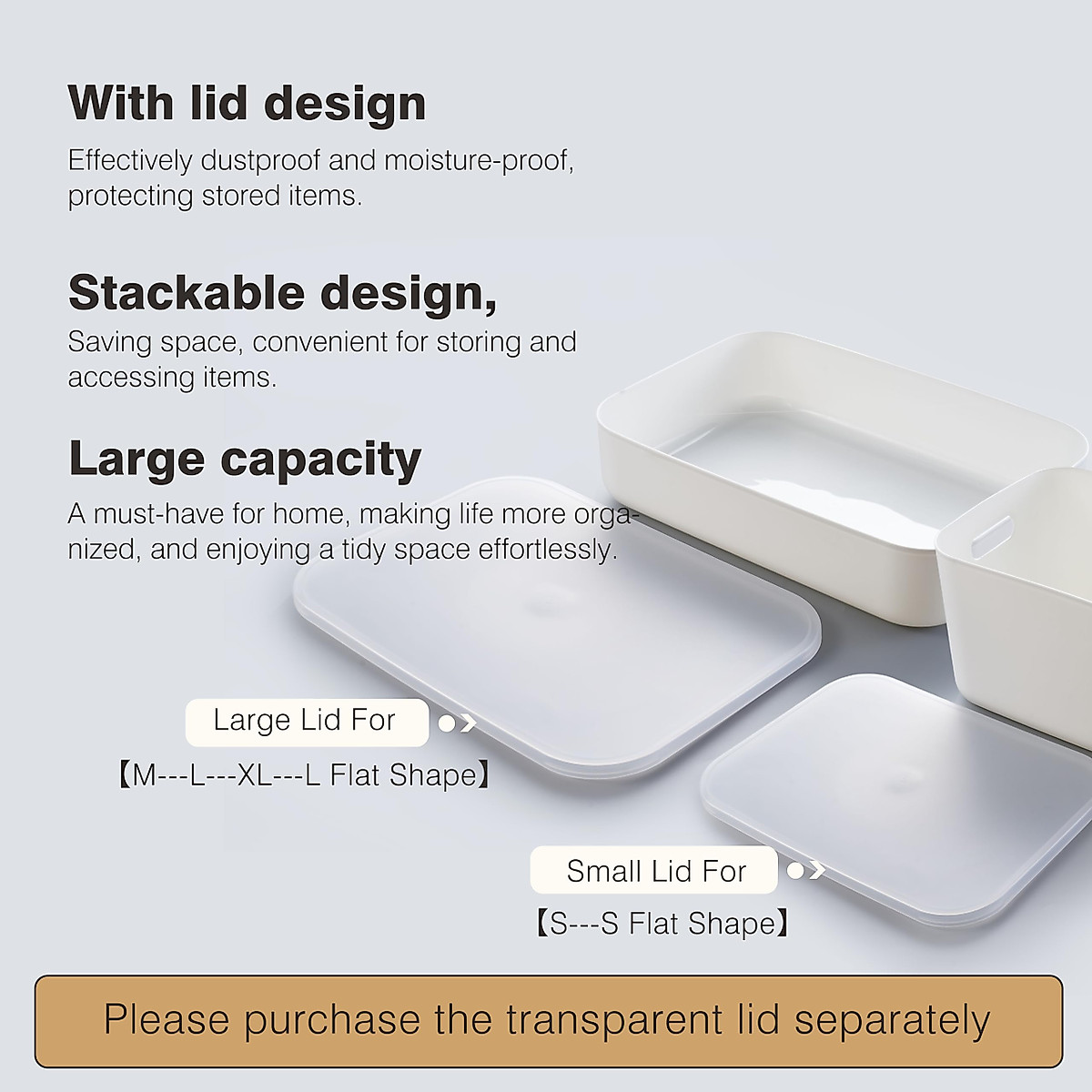 WINWOL S White Bins for Organizing - Plastic Storage Baskets for Shelves,Organizer Bin Large,For Home and Office Use,Efficient Storage Bin for All Needs (S)