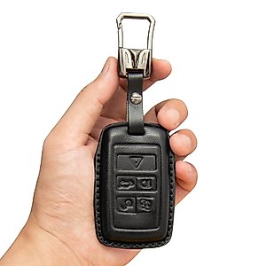 YOCSGCP For Range Rover 4D genuine leather Key Fob Cover with Zinc alloy Keychain Key Shell Compatible with 2018-2023 Range Rover Sport Evoque Velar Discovery Smart Remote Key