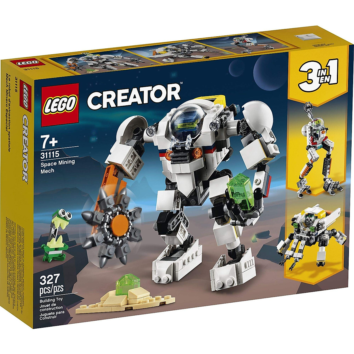 LEGO Creator 3in1 Space Mining Mech 31115 Building Kit Featuring a Mech Toy, Robot Toy and Alien Figure; Makes The Best Toy for Kids Who Love Creative Fun, New 2021 (327 Pieces)