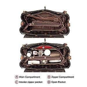 PVC Leather Handbags for Women, Faux Leather Ladies Small Monogram Top-handle Bags with Adjustable Shoulder Strap Mini Crossbody Zipper Bags Womens Signature Satchel Purses and Handbags Girls (Brown)