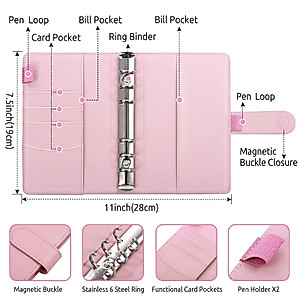 SKYDUE Budget Binder with 8pcs Zipper Envelopes,Money Organizer with 12pcs Expense Sheets & 24 Rose Gold Sticky Labels,Budget Organizer for Cash