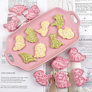 Dinosaur Cookie Cutters Set, 8 Pcs Plastic Dino Cookie Cutters - 3D Cartoon Cookie Candy Food Fondant Pie Cutters Stampers Molds for DIY Biscuit Cheese Baking