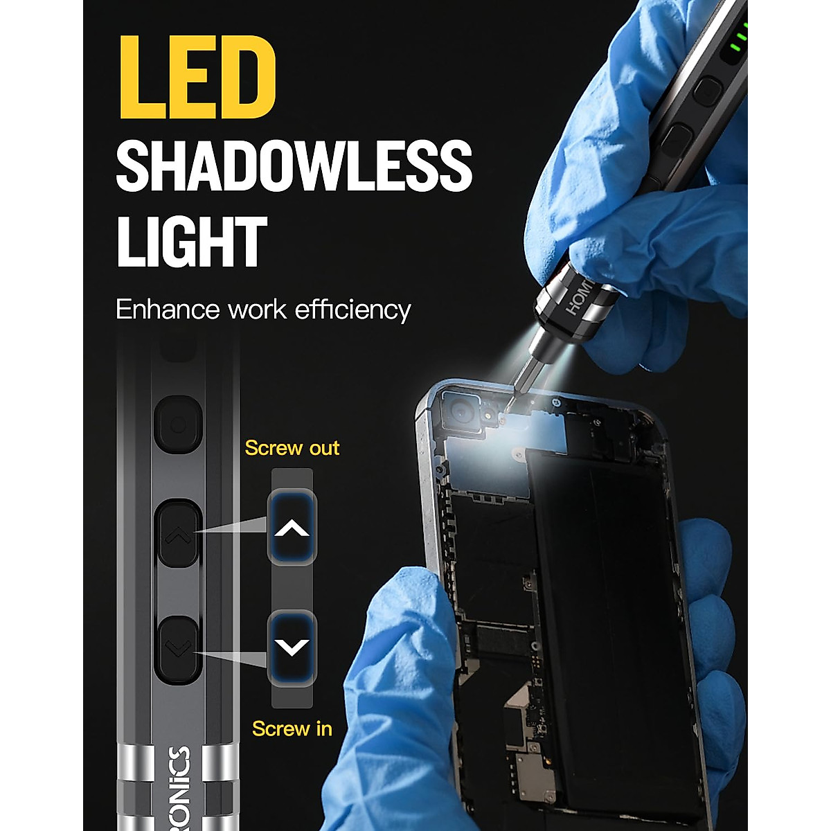 Homtronic Mini Electric Screwdriver Set, 37 in 1 Small Electric Screwdriver Kit Supporting Overload Protection, Precision Electric Screwdriver Cordless Repair Tool for Phone Camera Laptop Watch