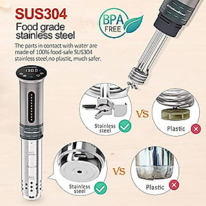 Sous Vide Cooker 1100 Watts | IPX7 Waterproof | By KitchenBoss G310/Silver | Water Cooker, Suvee vide machine | Includes 5 Vacuum Sealer Bags | Accurate Temperature Control Digital Display | Thermal Immersion Circulator