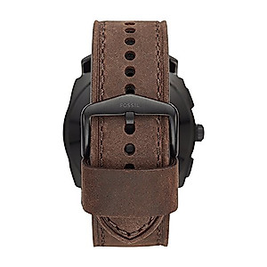 Fossil Men's 45mm Machine Stainless Steel and Leather Hybrid Smart Watch, Color: Black, Brown (Model: FTW1163)