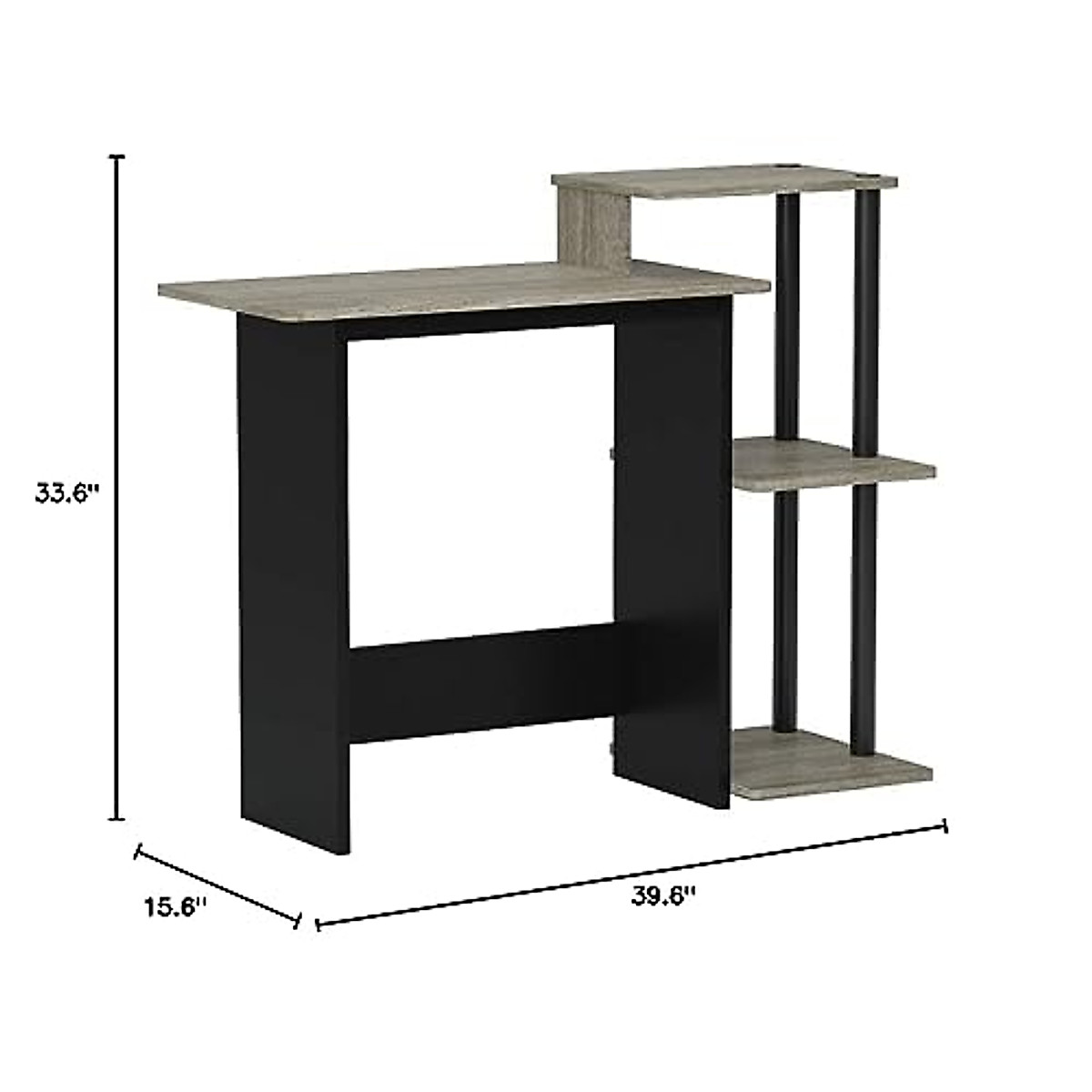 Furinno Efficient Home Laptop Notebook Computer Desk with Square Shelves, French Oak Grey/Black