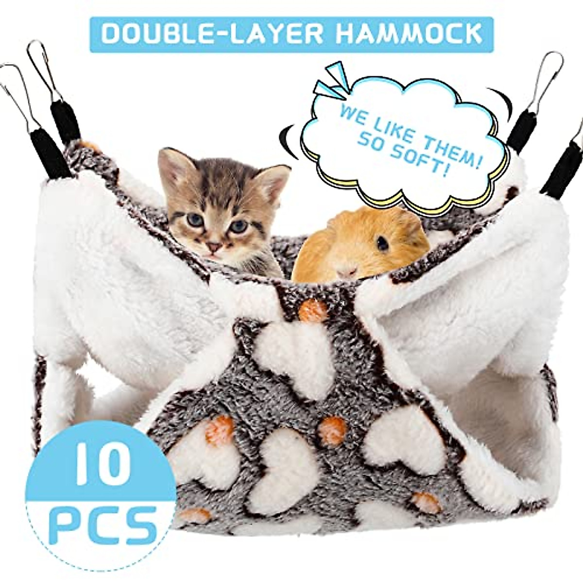 Sadnyy 10 Pieces Guinea Pig Rat Hammock Double Layer Ferret Sleeping Bed Toys Small Animal Hanging Cage Warm Hammock for Ferrets Chinchilla Reptile Glider Squirrel Hideout Play Sleep(Fresh Pattern)