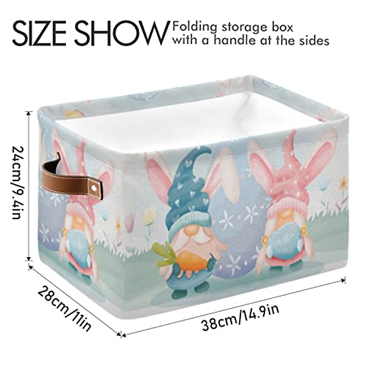 senya Easter Basket, Easter Gnome Bunny Foldable Fabric Collapsible Storage Bins Organizer Bag for Storage Clothes