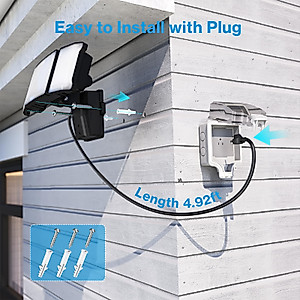 Olafus 60W Flood Lights Outdoor Plug in, Switch Controlled 6000LM LED Security Light, 6500K Outside Floodlights, IP65 Waterproof Exterior Flood Light Fixture for House Backyard Garage Patio Black