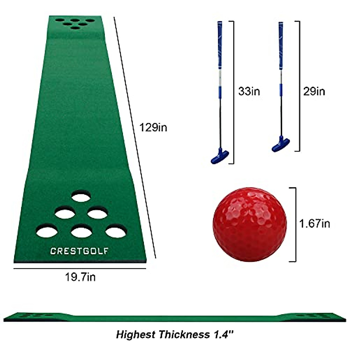 Golf Pong Mat Game Set Green Mat,Golf Putting Mat with 2 Putters, 6 Golf Balls,12 Golf Hole Covers for Indoor&Outdoor Short Game Office Party Backyard Use
