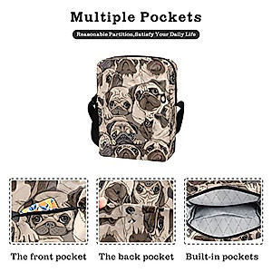 ALAZA Beige Pug Dog Art Crossbody Bag Small Messenger Bag Shoulder Bag with Zipper for Women Men