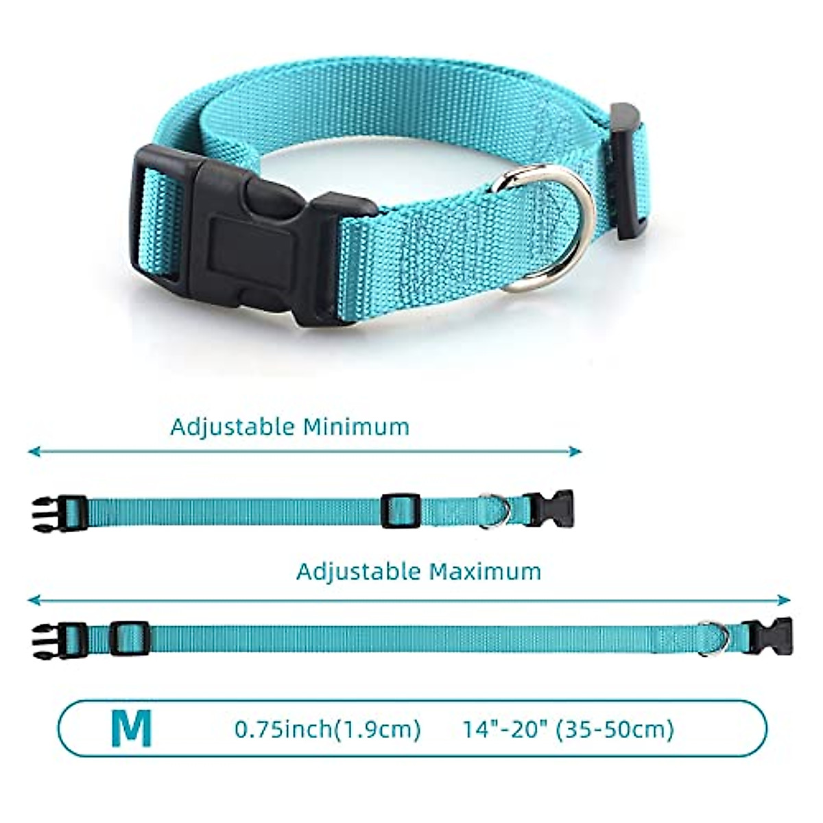 VIWIK Dog Collar with Safety Locking Buckle, Adjustable Durable Pet Collars for Small Medium Dogs, Heavy Duty Basic Collar Nylon Pet Collar, Teal-M