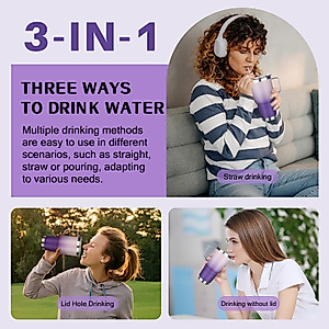 30 oz Tumbler with Handle, Stainless Steel Insulated Tumbler with Lid and Straw, Double Wall Vacuum Insulated Coffee Mug Tumbler, Insulated Coffee Thermal Cup for Cold and Hot (Light Dark Purple)