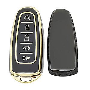 QIXIUBIA for Ford Key Fob Cover Keyless Remote Smart Key Fob Shell with Keychain Fit for Ford C-Max Edge Escape Expedition Explorer Flex Focus Taurus Lincoln MKS MKT MKX Navigator (Black)