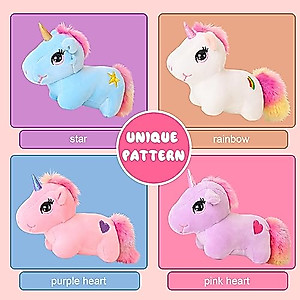 SQEQE Cute Unicorn Stuffed Animals with 4 Babies in Her Tummy, Rainbow Flying Unicorn Plush Pillow Toy with Wings, Unicorn Gifts for Girls Ages 3 4 5 6 7 8 Years