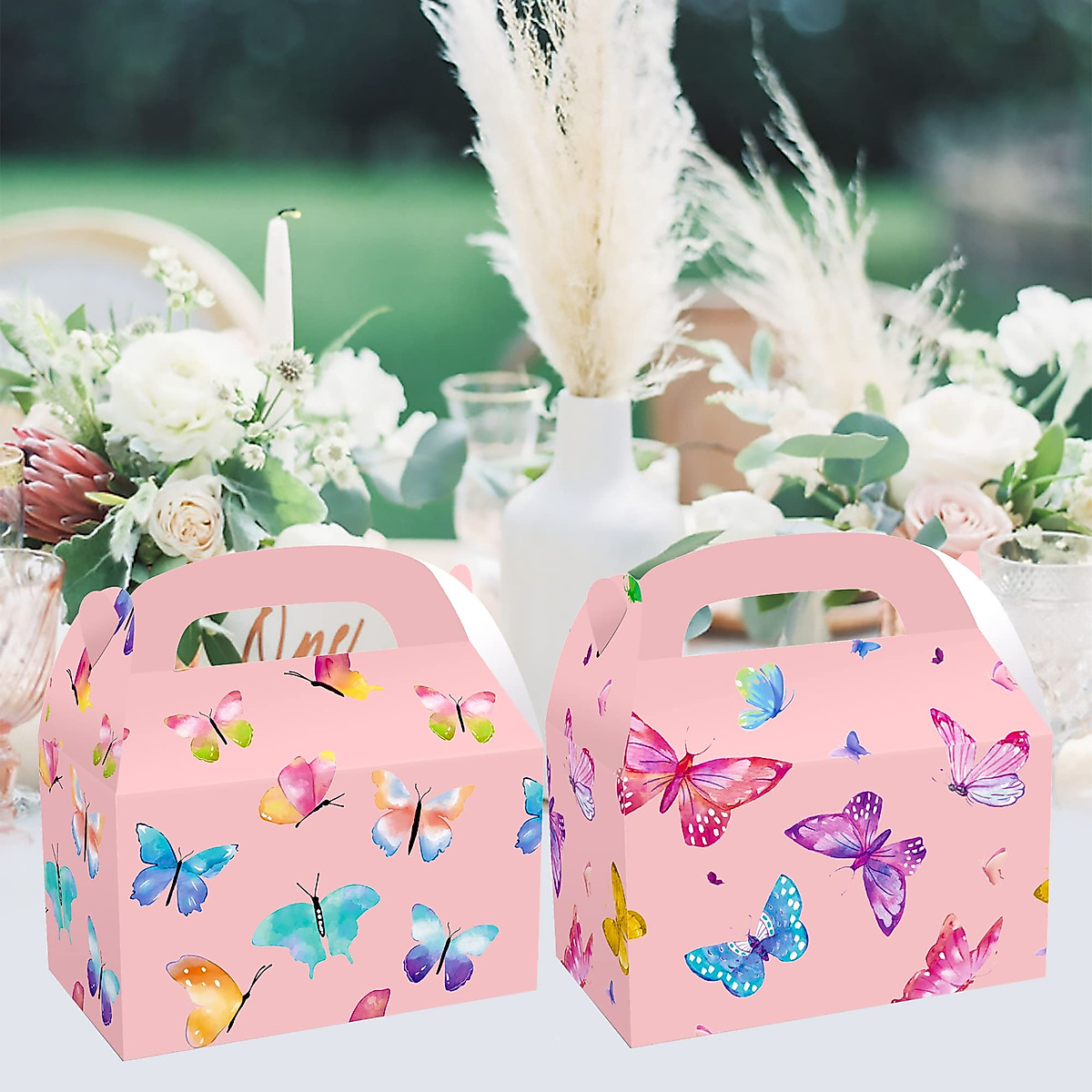 24Pcs Butterfly Party Gift Treat Box, Butterfly Party Goodie Candy Box Kraft Treat Paper Boxes for Butterfly Themed Birthday Party Supplies