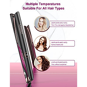 LANDOT Hair Straightener and Curler 2 in 1, Twist Flat Iron Curling Iron for Curl/Wave or Straighten