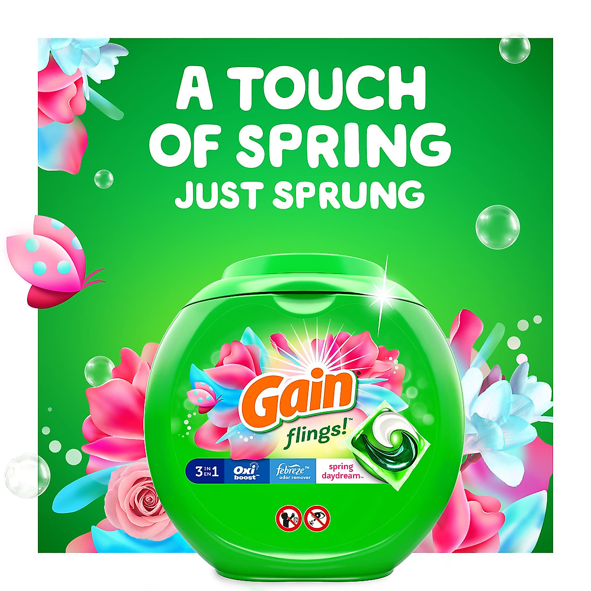 Gain flings Laundry Detergent Soap Pacs HE Compatible 76 Count Long Lasting Scent Spring Daydream Scent