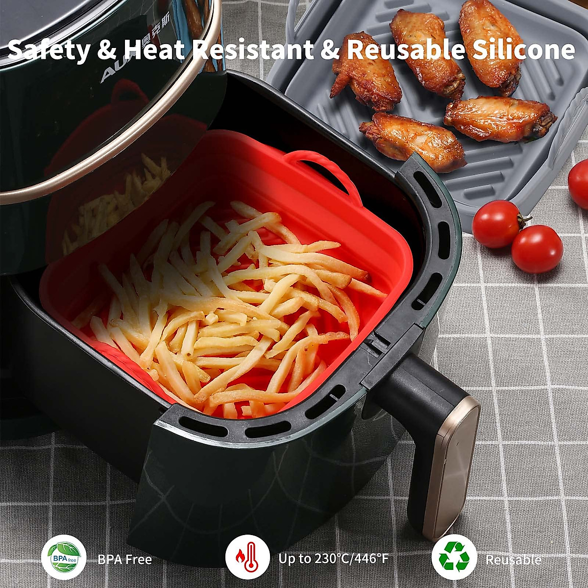 SYAWS Air Fryer Silicone Pot Square,[8.5inch 2Pack] Foldable Air Fryer Silicone Liners,Air Fryer Pad, Replacement of Flammable Parchment Liner Paper for 5 to 7 QT Air Fryer