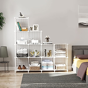 AWTATOS Wire Cube Storage Organizer, Closet Organizers and Storage, Metal 12 Cube Storage Shelves Bookshelf, Portable Closet Clothes Organizer for Bedroom, Home, Office, White