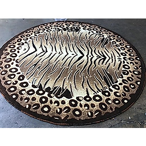 Americana Tiger & Leopard Zebra Animal Skin Round Area Rug Print Design 130 (4 feet X 4 feet Round)