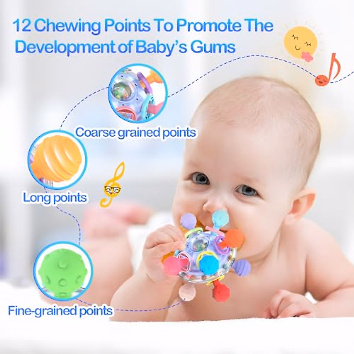Baby Sensory Teething Toys - Updated Infant Teethers Montessori Toys, Infant Sensory chew rattles Toy Gift for Infant Newborn Boys Girls 0 3 6 9 12 18 Months Shower Gifts Toddler Learning Toys (Blue)