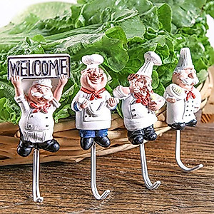 4Pcs Kitchen Cartoon Chef Style Resin Wall Hooks Decorative Cloth Towel Hooks Hanger