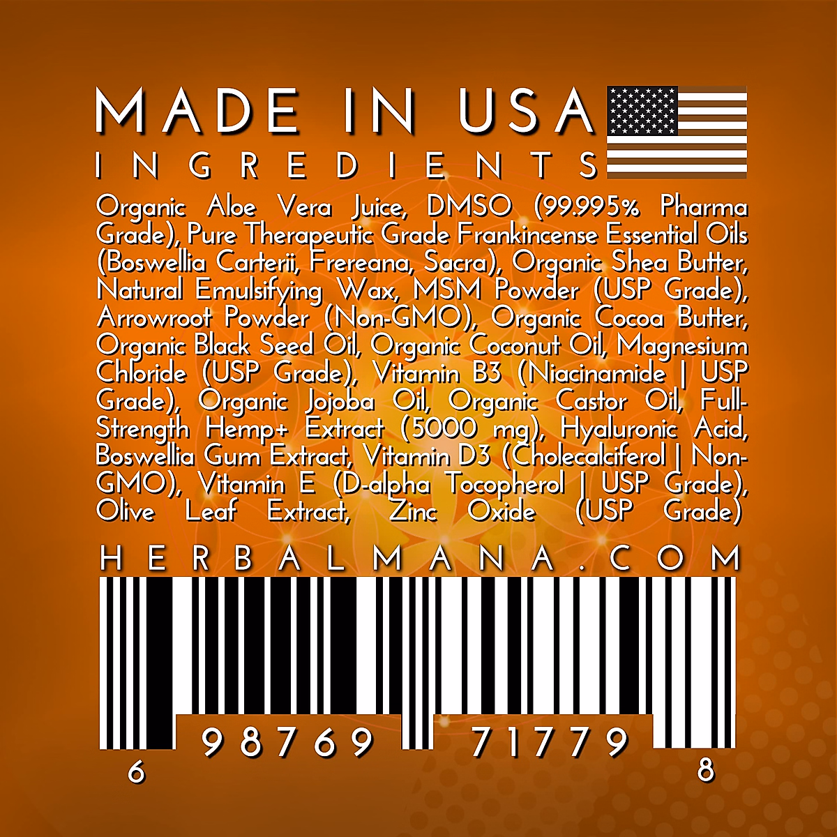 Herbal Mana Royal Warrior with 5000mg Hemp Lotion - 99.9% Pure DMSO Cream, Magnesium & Frankincense Essential Oil - Organic MSM Muscle & Foot Relaxer, Skin Vitality, Nerve & Neck Relief Massage Cream