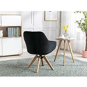 Swivel Accent Chair,Dining Chair No Wheels with Solid Wood Legs,Upholstered Button Tufted Desk Chair,Modern Home Office Chair for Living Room Bedroom Small Space,Weight Capacity 300 LBS,Black