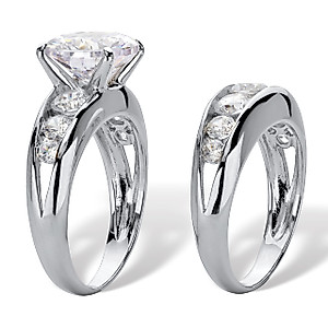 PalmBeach Sterling Silver Round Cubic Zirconia Bridal Ring Set Sizes 5-10 Size 5
