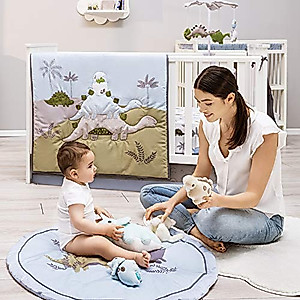 My Little Zone Round Baby Play Mat - Baby Nursery Mat for Infants, Dinosaur Theme Tummy Time Playmat, Machine Washable, 36 inch, Cotton, Blue
