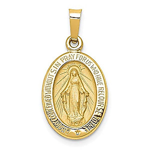 IceCarats 14K Yellow Gold Our Lady of Miraculous Medal Blessed Virgin Mary Necklace Charm Pendant 23mm x 12mm Only