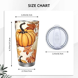 AYCZN Fall Pumpkins 20 OZ Tumbler Stainless Steel Travel Coffee Mug, Autumn Maple Leaf Insulated Water Bottle with Lid and 2 StrawsLeakproof Thermal Cup