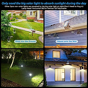 100LED Solar Outdoor Lights Power 2PCS 40LED Non-Solar Lights for Shady Areas via 9.8ft Cables(No Need Plug in), IP68 Solar Spotlights Outdoor, 3 Light Modes Auto ON/Off Solar Powered Spot Lights